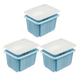 Aufbewahrungsbox keeeper "Emil, Box mit Deckel, 3er Set, 15 L, 38 x 28,5 x 20,5 cm", nordic blau, B:38cm H:20,5cm T:28,5cm, Kunststoff, Aufbewahrungsboxen, Aufbewahrungsbox, ineinander und aufeinander stapelbar
