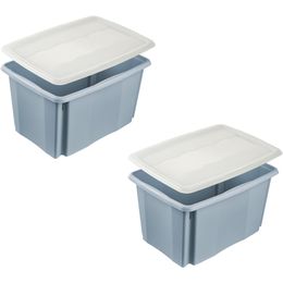 Aufbewahrungsbox keeeper "Emil, Box mit Deckel, 2er Set, 45 L, 55,5x40x30 cm", nordic blau, B:55,5cm H:30cm T:40cm, Kunststoff, Aufbewahrungsboxen, Aufbewahrungsbox, ineinander und aufeinander stapelbar