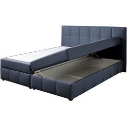 Boxbett Home Affaire "Niemes", denim, blau, B:192cm L:210cm, Komplettbetten, Boxbett mit Bettkasten, inkl. Topper