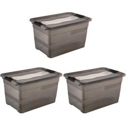 Aufbewahrungsbox keeeper "Cornelia, 3er Set, 52 L, 59,5 x 39,5 x 34 cm", crystal grau, B:59,5cm H:34cm T:39cm, Kunststoff, Aufbewahrungsboxen, Aufbewahrungsbox, durch Clips verschlie&szlig;bar, Griffe am Boden