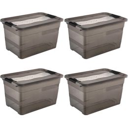 Aufbewahrungsbox keeeper "Cornelia, 4er Set, 52 L, 59,5 x 39,5 x 34 cm", crystal grau, B:59,5cm H:34cm T:39,5cm, Kunststoff, Aufbewahrungsboxen, Aufbewahrungsbox, durch Clips verschlie&szlig;bar, Griffe am Boden