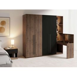 Kleiderschrank Home Affaire "RIMINI Drehtürenschrank mit Soft-Close-Funktion, B/T/H: 180/60/220 cm", schwarz matt, braun, B:179,2cm H:220,5cm T:60,1cm, Melamin, Schränke, Kleiderschrank