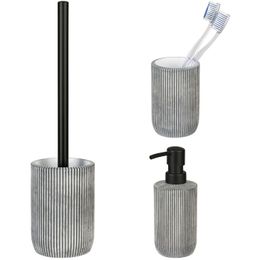 Sch&ouml;ner Wohnen Kollektion Badaccessoire-Set "&raquo;Antella&laquo;", grau, geriffelt, Edelstahl, Polyresin (Kunststein), SCH&Ouml;NER WOHNEN-KOLLEKTION, Badaccessoires-Sets, aus Polyresin, mit Zahnputzbecher, Seifenspender und WC-Garnitur