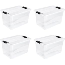 Aufbewahrungsbox keeeper "Cornelia, 4er Set, 52 L, 59,5 x 39,5 x 34 cm", transparent, B:59,5cm H:34cm T:39,5cm, Kunststoff, Aufbewahrungsboxen, Aufbewahrungsbox, durch Clips verschlie&szlig;bar, Griffe am Boden