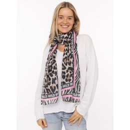 Schal Zwillingsherz "Viskose Mix "Leo Classic"", Damen, beige, Obermaterial: 80% Polyester, 20% Viskose, Modet&uuml;cher Schal, Schal mit Schriftzug und angesagtem Leomuster