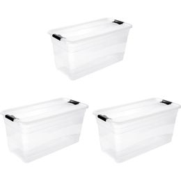 Aufbewahrungsbox keeeper "Cornelia, 3er Set, 83 L, 79,5 x 39,5 x 40 cm", transparent, B:79,5cm H:40cm T:39,5cm, Kunststoff, Aufbewahrungsboxen, Aufbewahrungsbox, durch Clips verschlie&szlig;bar, Griffe am Boden