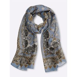 Modeschal Heine, Damen, jeansblau, Polyester, gemustert, Modet&uuml;cher