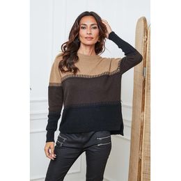 So Cachemire Pullover "Lurcia" in Hellbraun/ Braun/ Schwarz - 57% | Größe XL | Damen-pullover-cardigans