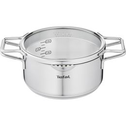 Kochtopf Tefal "Nordica", silber (edelstahlfarben), B:22cm H:9,5cm L:30,5cm &Oslash;:20cm, T&ouml;pfe, Kochtopf, mit Deckel, nordisches Design, Ausgie&szlig;er, Doppelgriff, Induktion