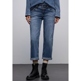Straight-Jeans Street One "Style STRAIGHT LEG", Damen, Gr. 32, L&auml;nge 28, mid blau authentic washed, Denim/Jeans, Obermaterial: 82% Baumwolle, 16% Polyester, 2% Elasthan, unifarben, straight fit lang, Jeans Straight-Jeans
