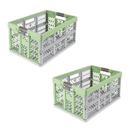 Klappbox keeeper "Profi-Klappbox ben eco mit Softgriffen (Set 2 St.) 45 l, 54x37x28 cm", eco grass grün, gray, B:54cm H:28cm T:37cm, Kunststoff, Einkaufskörbe, Soft-Touch-Griffe, zusammenklappbar, leicht zu reinigen
