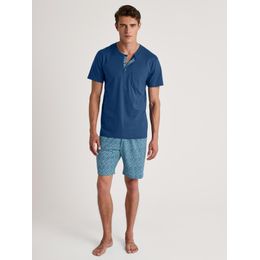 Shorty Calida "Relax Imprint 1", Damen, Gr. XXL (58/60), blau (pottery blau), Single Jersey, Obermaterial: 100% Baumwolle, bequem kurz, Serafino, Homewear-Sets Shorty, Relaxter Schnitt