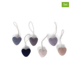 Gry & Sif 6er-Set: Dekoh&auml;nger ''Hearts'' in Grau/ Blau/ Beige - (L)3 x (B)3 cm - 12% | Wohndekoration