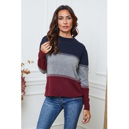 So Cachemire Pullover "Lurcia" in Dunkelblau/ Grau/ Bordeaux - 63% | Gr&ouml;&szlig;e M | Damen-pullover-cardigans