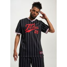 T-Shirt Fubu "Fubu Herren FM231-005-2 Fubu Varsity Pinstriped Mesh Tee", Damen, Gr. S, rot, weiß, 100% Polyester, gestreift, relaxed fit, Rundhals, Shirts T-Shirt