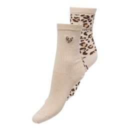 Freizeitsocken Only "ONLOLIVIA LEO 2-PACK SOCK ACC NOOS", Damen, oatmeal detail:gold lurex, leopard, Baumwollmischung, Animal-Print, uni und gemustert, Socken