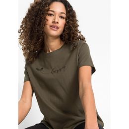 T-Shirt bonprix "T-Shirt aus reiner Baumwolle", Damen, Gr. 44/46 (L), gr&uuml;n (dunkeloliv), Obermaterial: 100% Baumwolle, bequem, Shirts T-Shirt, T-Shirt aus reiner Baumwolle