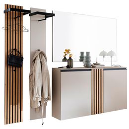 Moderano Garderobe, Eiche, Greige, Holz, Holzwerkstoff, 4-teilig, Wildeiche, furniert, 230x200x30 cm, Garderobe, Garderoben-Sets & Serien, Garderoben-Sets