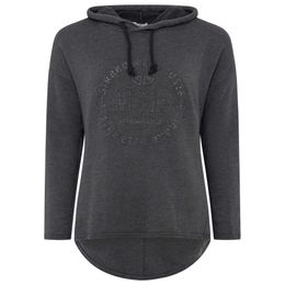 Hoodie Zwillingsherz ""Moin"", Damen, Gr. L/XL, dunkelgrau, Sweatware, Obermaterial: 70% Baumwolle, 30% Polyester, comfort fit hüftlang, hoch geschlossener Ausschnitt, Sweatshirts Hoodie