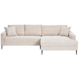 CARRYHOME Ecksofa, Creme, Textil, 4-Sitzer, F&uuml;llung: Schaumstoff, Ottomane rechts, L-Form, 276x173 cm, Stoffauswahl, seitenverkehrt erh&auml;ltlich, R&uuml;cken echt, Wohnzimmer, Sofas & Couches, Wohnlandschaften, Ecksofas