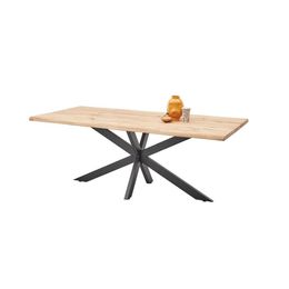 Livetastic Esstisch, Schwarz, Eiche, Holz, Metall, Eiche, massiv, rechteckig, X-Form, 100x76x200 cm, Esszimmer, Tische, Esstische, Baumkantentische