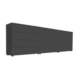 Mid.you Sideboard Mailand Set 4, Anthrazit, Holzwerkstoff, 3 F&auml;cher, 8 Schublade(n) Schubladen, 237x73x33 cm, erweiterbar, stehend, Wohnzimmer, Kommoden & Sideboards, Sideboards