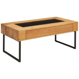 Novel Couchtisch, Schwarz, Eiche, Holz, Metall, Glas, Holzwerkstoff, Eiche, furniert, massiv, 1 Schublade(n) Schubladen, rechteckig, eckig, U-Form, 60x45x110 cm, Stauraum, Wohnzimmer, Wohnzimmertische, Couchtische, Couchtische mit Stauraum