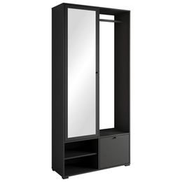 P & B Garderobe Dino, Schwarz, Holzwerkstoff, 90x190x33 cm, Fsc, Garderobe, Garderoben-Sets & Serien, Garderoben-Sets
