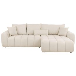 CARRYHOME Ecksofa, Beige, Textil, 3-Sitzer, F&uuml;llung: Silikon, Schaumstoffflocken,Silikon, Schaumstoffflocken, Ottomane rechts, L-Form, 298x168 cm, Liegefunktion, seitenverkehrt erh&auml;ltlich, Schlafen auf Sitzh&ouml;he, R&uuml;cken echt, Wohnzimmer, Sofas & Couches, Wohnlandschaften, Ecksofas