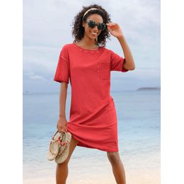 Jerseykleid Heine "Jersey-Kleid", Damen, Gr. 50, Normalgr&ouml;&szlig;en, erdbeere, Jersey, 100% Baumwolle, unifarben, kurz, Rundhals, Kleider Jerseykleid