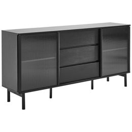 Mid.you Sideboard, Schwarz, Holz, Metall, Glas, Holzwerkstoff, 2 F&auml;cher, 3 Schublade(n) Schubladen, 160x79x40 cm, Bsci, Holzm&ouml;bel, Kleinm&ouml;bel Holz, Holzkommoden, Sideboards Holz