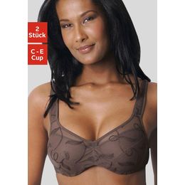Minimizer-BH Petite Fleur, Damen, Gr. 80, Cup E, braun (mocha, mousse, wei&szlig;), Spitze, Obermaterial: 90% Polyamid, 10% Elasthan, BHs Dekollet&eacute;-Former BH Minimizer-BH BH-Set Unterw&auml;sche B&uuml;gel-BH, mit B&uuml;gel und sch&ouml;ner Stickerei