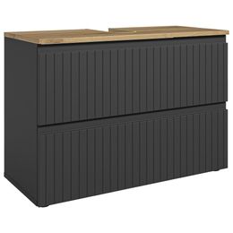 Mid.you Waschbeckenunterschrank, Schwarz, Eiche, Holzwerkstoff, 2 Schublade(n) Schubladen, 80x57x36 cm, stehend, Badezimmer, Badezimmerschr&auml;nke, Waschbeckenunterschr&auml;nke