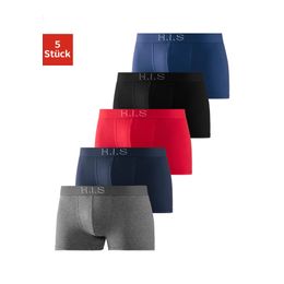 H.I.S. Boxer H.I.S "Boxershorts für Herren", Damen, Gr. S, 5 Stk., bunt (grau, meliert, schwarz, navy, rot, blau), Jersey, Obermaterial: 95% Baumwolle, 5% Elasthan, unifarben, Unterhosen, Logo Webbund mit 3D Effekt