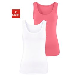 Tanktop Vivance "aus elastischer Baumwoll-Qualit&auml;t", Damen, Gr. 36/38, orange (apricot, wei&szlig;), Single Jersey, Obermaterial: 95% Baumwolle, 5% Elasthan, unifarben, Basic, bequem, tiefer Rundhals, Tops Tanktop