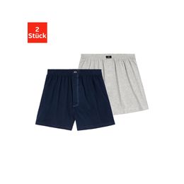 H.I.S. Weiter Boxer H.I.S, Herren, Gr. L, 2 Stk., grau (navy, grau, meliert), Jersey, Obermaterial: 95% Baumwolle, 5% Elasthan, unifarben, bequem, Unterhosen, aus weicher Single Jersey Ware