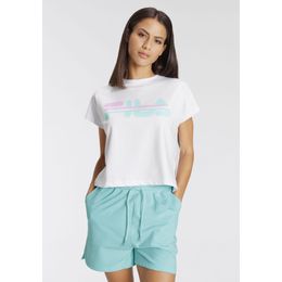 Shorty Fila, Damen, Gr. L, bunt (wei&szlig;, mint, babyrosa), Sweatware, Obermaterial: 95% Baumwolle, 5% Elasthan, bedruckt, bequem kurz, Rundhals, Aufschlag, Homewear-Sets Shorty, mit Markenlogo Frontdruck