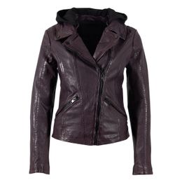 Lederjacke Mauritius "MWTary SF", Damen, Gr. L, plum, Obermaterial: 100% Schafsleder. Futter: 100% Baumwolle. Kapuze: 55% Baumwolle, 45% Polyester. &Auml;rmelfutter: 100% Polyester, unifarben, slim fit normal, mit Rei&szlig;verschluss, Jacken, mit Jerseykapuze und Reverskragen, Slim Fit