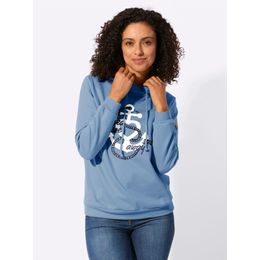 Sweatshirt Casual Looks, Damen, Gr. 48, himmelblau, 50% Baumwolle, 50% Polyester, bedruckt, gemustert, Sweatshirts Sweatshirt