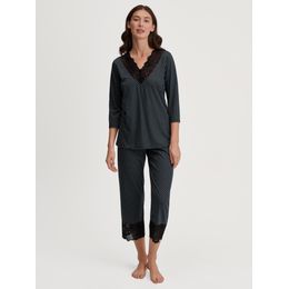 Capri-Pyjama Calida "Deep Dreams", Damen, Gr. S (40/42), schwarz, Single Jersey, Obermaterial: 50% Baumwolle, 50% Modal (TENCEL&trade;), gepunktet, bequem 7/8-L&auml;nge, tiefer V-Ausschnitt, Homewear-Sets, 7/8-L&auml;nge, gepunktet, Spitze, atmungsaktiv, weich