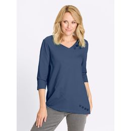 Longshirt Classic Basics "Longshirt", Damen, Gr. 56, jeansblau, 100% Baumwolle, unifarben, V-Ausschnitt, Shirts Longshirt