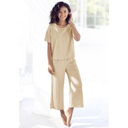 Pyjama Vivance Dreams, Damen, Gr. 36/38, beige (sand), Rippware, Obermaterial: 63% Polyester, 33% Viskose, 4% Elasthan, Basic, 7/8-L&auml;nge, Homewear-Sets Pyjama, in weicher Ripp-Qualit&auml;t