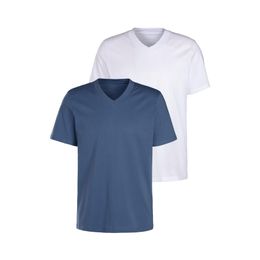 T-Shirt Kangaroos "Regular Fit", Herren, Gr. XL (56/58), blau (blau, wei&szlig;), Jersey, Obermaterial: 100% Baumwolle, unifarben, Basic, regular fit normal, V-Ausschnitt, abgesteppte Kante, Shirts T-Shirt, Freizeitshirt mit Kurzarm, V-Ausschnitt aus reine Baumwolle