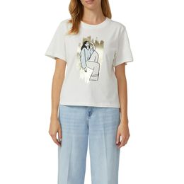 T-Shirt s.Oliver, Damen, Gr. 36, sanftes wei&szlig;, Jersey, Obermaterial: 100% Baumwolle, Glitzermuster, bedruckt, normal h&uuml;ftbedeckend, Rundhals, Shirts T-Shirt, mit Flitzer-Print