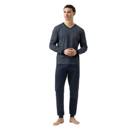 Schlafanzug Mey "Bennison", Herren, Gr. 56, blau (yacht blau), Feinstrick, Obermaterial: 48% Schurwolle, 48% Polyester, 4% Elasthan, bequem lang, V-Ausschnitt, angesetztes B&uuml;ndchen, Homewear-Sets Schlafanzug