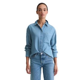 Marc O'Polo Langarmbluse MARC O'POLO "aus TENCEL&trade; Lyocell", Damen, Gr. 44, medium blau, Obermaterial: 100% Lyocell, unifarben, regular fit normal, Doppelmanschette, Blusen