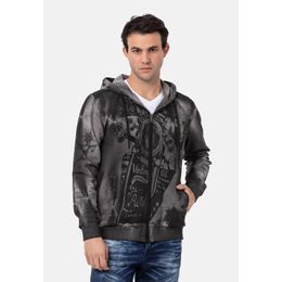 Cipo & Baxx Sweatjacke CIPO & BAXX "Jacken", Herren, Gr. M, grau (anthrazit), 80% Baumwolle;15% Polyester;5% Elasthan, bedruckt, Basic, regular fit normal, Rippbündchen, Sweatjacken Sweatjacke, mit Print, CL561