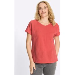 Schlupfbluse Classic Basics, Damen, Gr. 42, grapefruit, 100% Baumwolle, unifarben, V-Ausschnitt, Blusen Schlupfbluse