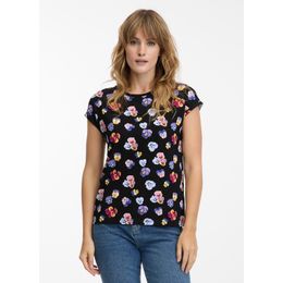 T-Shirt Ragwear "DIONA PRINT", Damen, Gr. L, schwarz, Jersey, Obermaterial: 95% Viskose, 5% Elasthan, gestreift, regular fit, Rundhals, Shirts T-Shirt