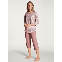 Capri-Pyjama Calida "Lovely Nights", Damen, Gr. XS (36/38), rosa (rose bud), Single Jersey, Obermaterial: 100% Baumwolle, gemustert, unifarben, comfort fit 3/4-L&auml;nge, Rundhals, Homewear-Sets, mit modern Fit